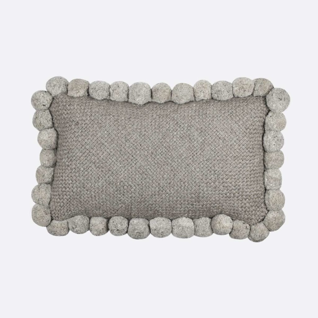Mini coussin rond à pompons blanc - Coussin ethnique - Finca